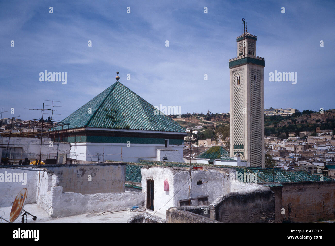 rooftops and minaret fez morocco Stock Photo - Alamy