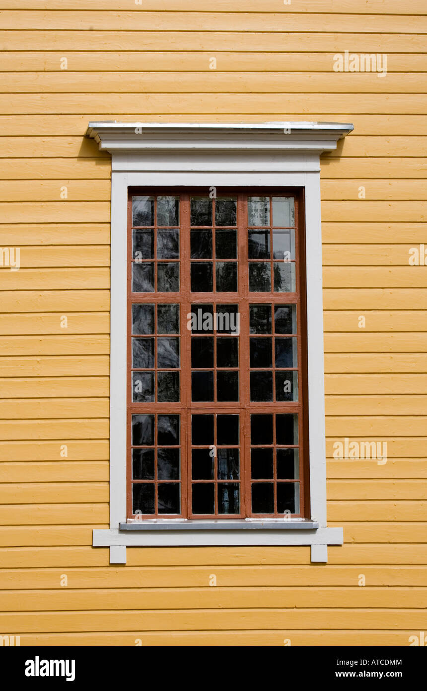 Old style window on yellow planked wall , Finland Stock Photo - Alamy