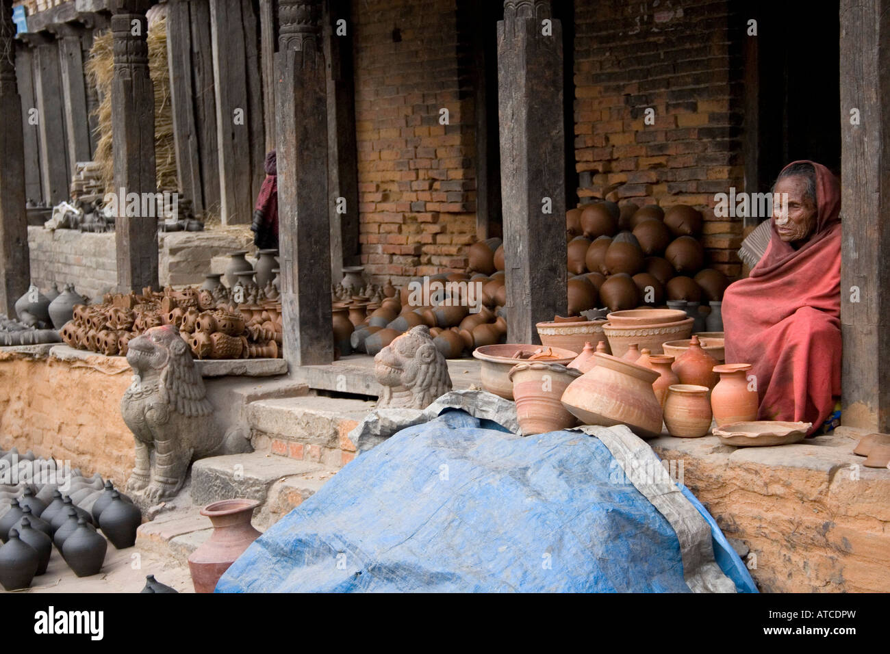 Old woman at the pottery section of dubar square Kathmandu, Nepal Stock ...