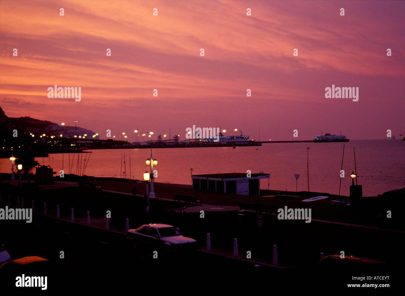 Early morning pink skies over port of Dover, England, UK Stock Photo ...