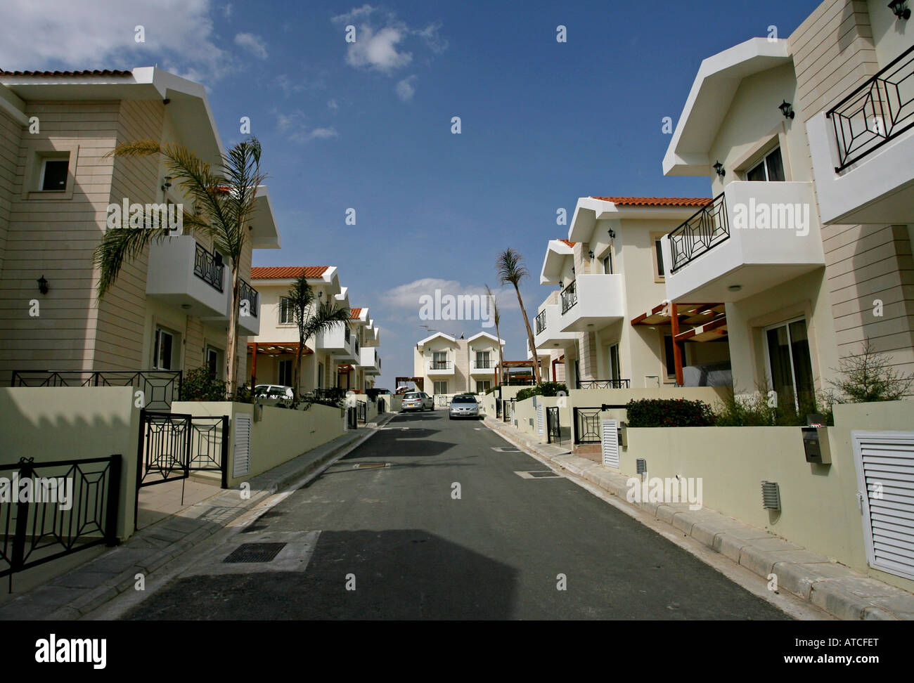 A street of holiday homes and apartments at Pyla near Larnaca Cyprus ...
