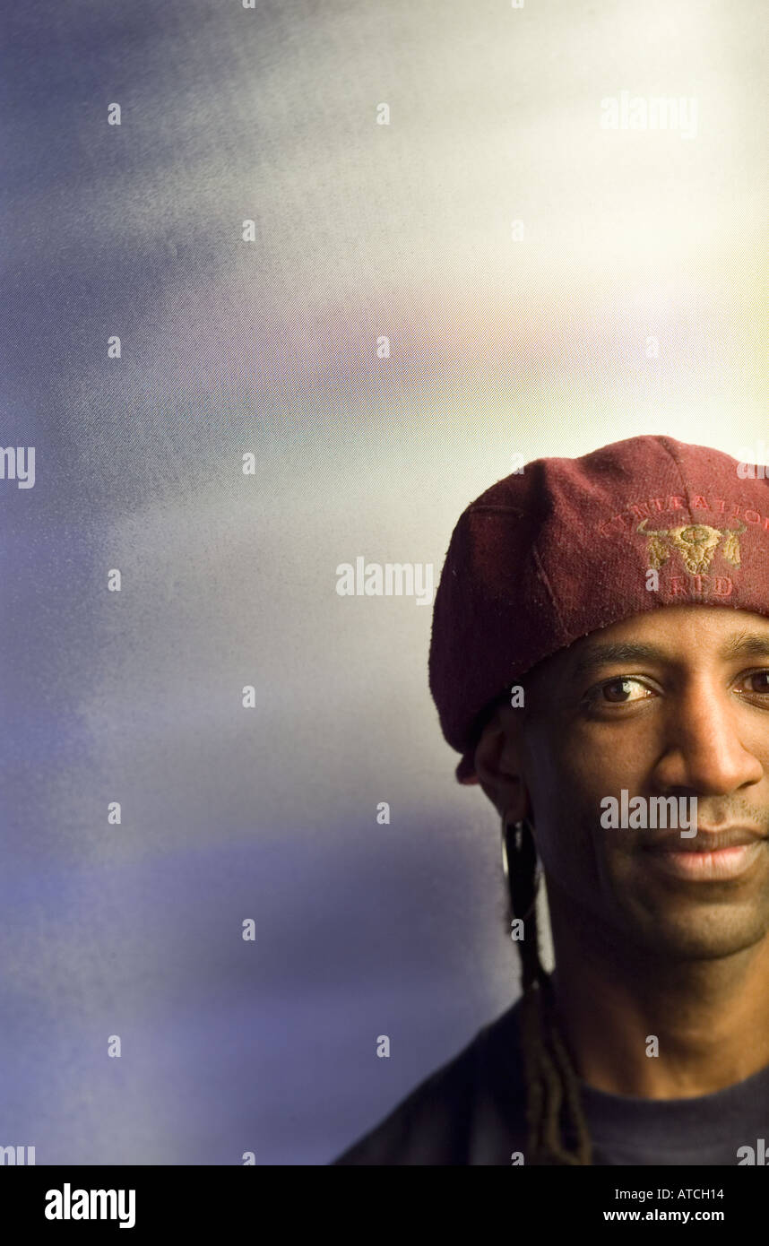 Portrait African American man in red beret Stock Photo - Alamy