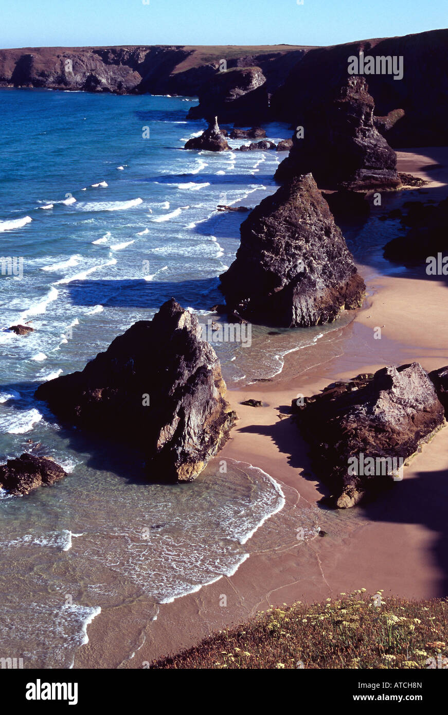 Carnewas & Bedruthan Steps beach low tide , St Eval, Wadebridge ...