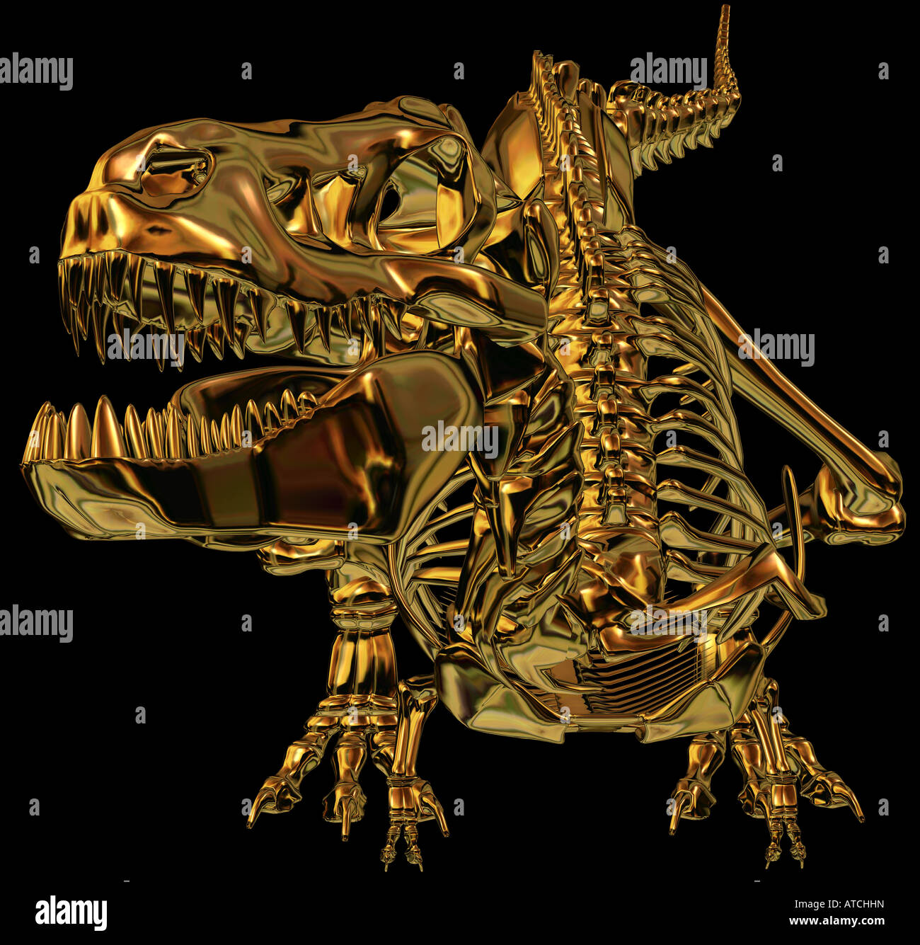 T-Rex Skeleton (golden) in Dragon Pose Stock Photo - Alamy