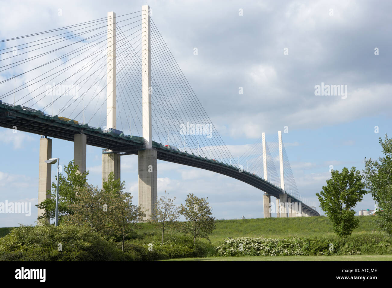 the QE2 suspension bridge at the Dartford Crossing on the M25 Stock ...