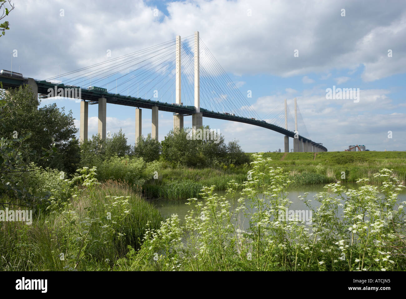 the QE2 suspension bridge at the Dartford Crossing on the M25 Stock ...