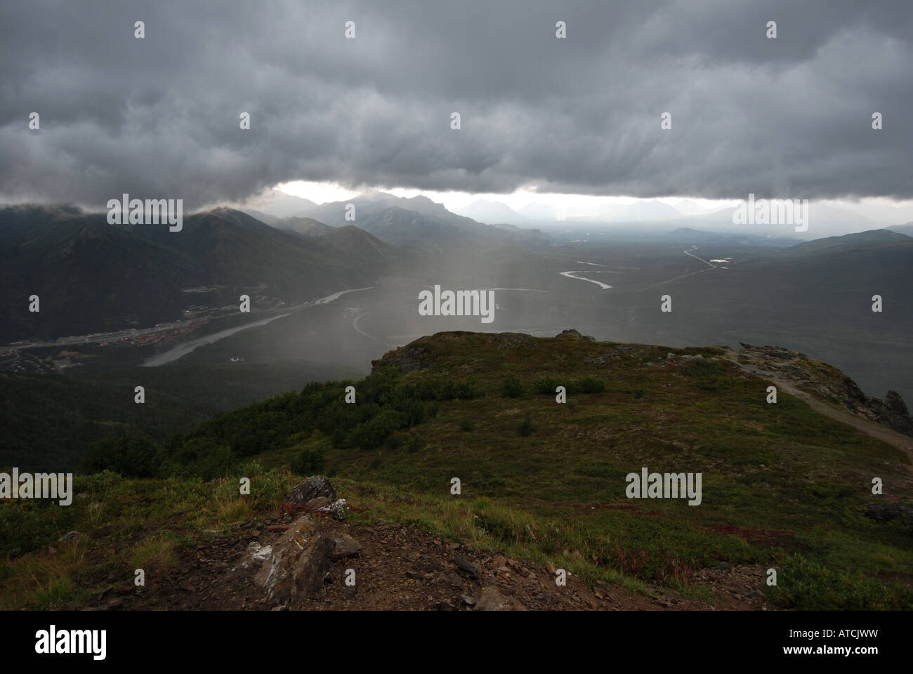 Rainshower on Mount Healy over McKinley Village Denali ational Park ...