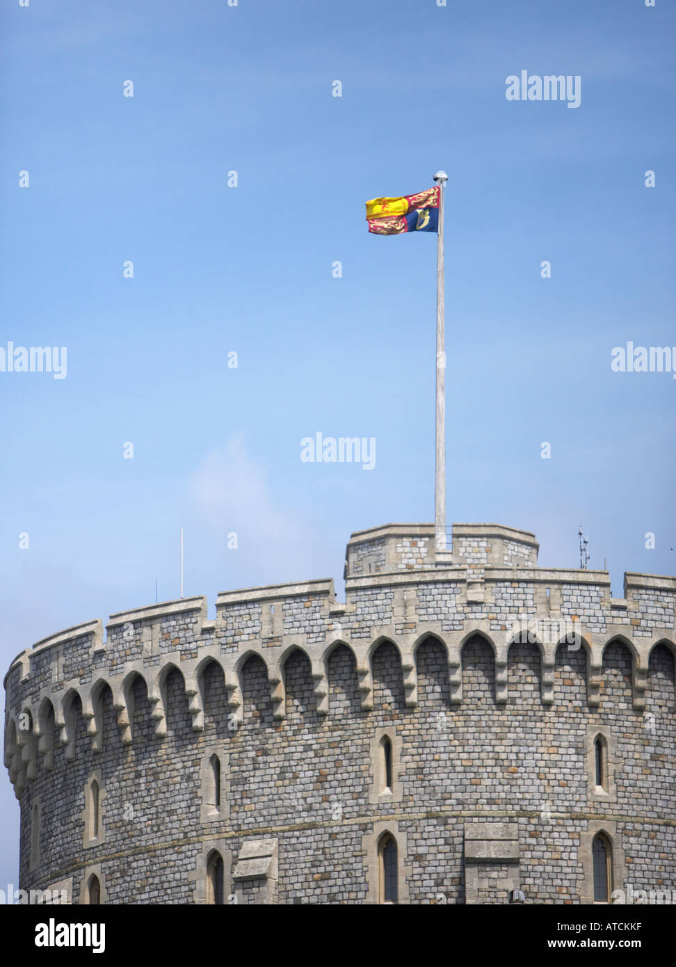 The roya ensign flag flying over Windsor Castle showing the Queen is in ...
