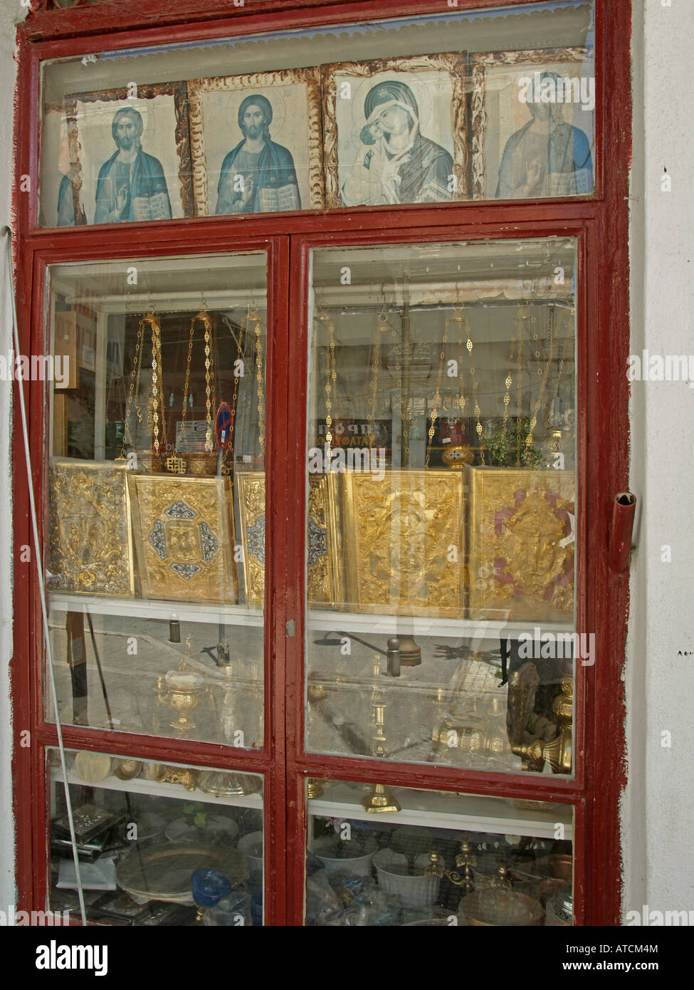 shop window of a little shop selling icons and other implements of ...