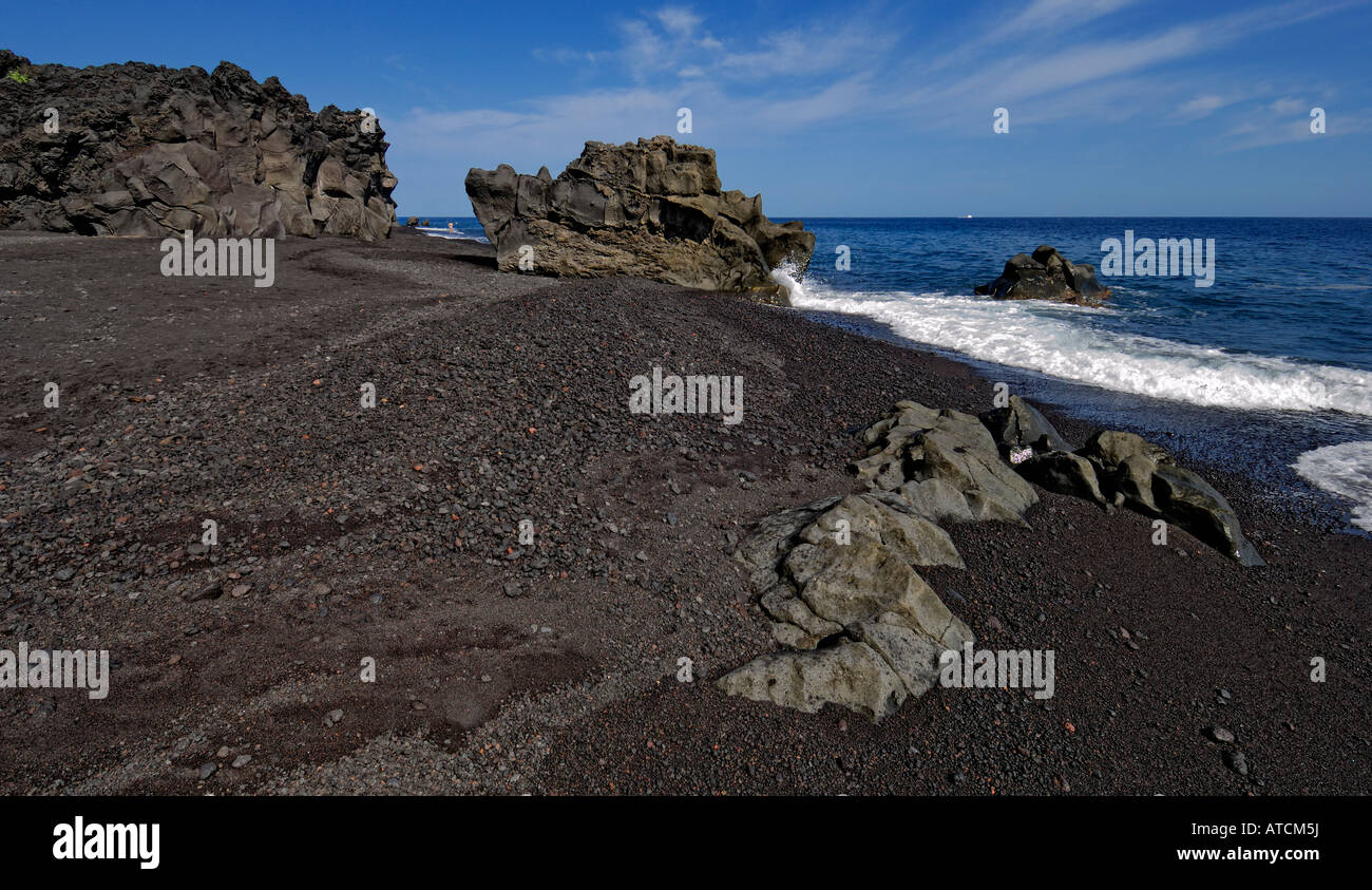 Aeolian island Stromboli Eolie Sicily Sicilia rock sea Stock Photo - Alamy