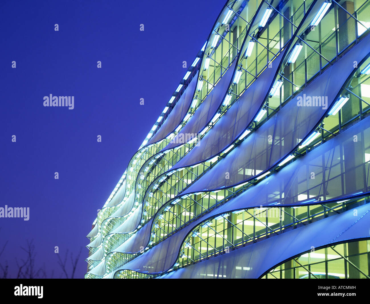 Exterior of multi-storey car park at night Cardiff Bay Cardiff South ...