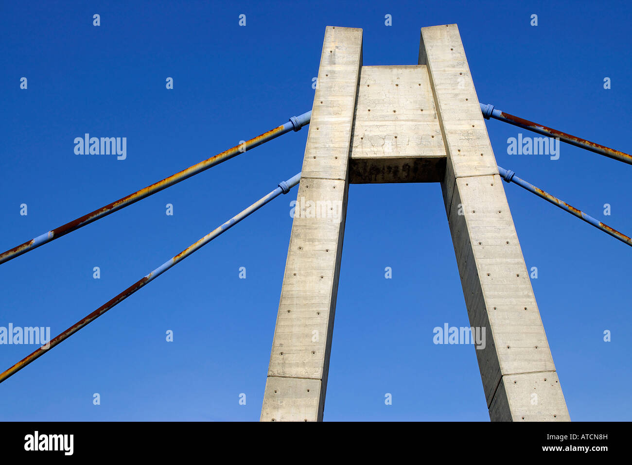 detail of the main pillar of a suspension foot bridge of reinforced ...