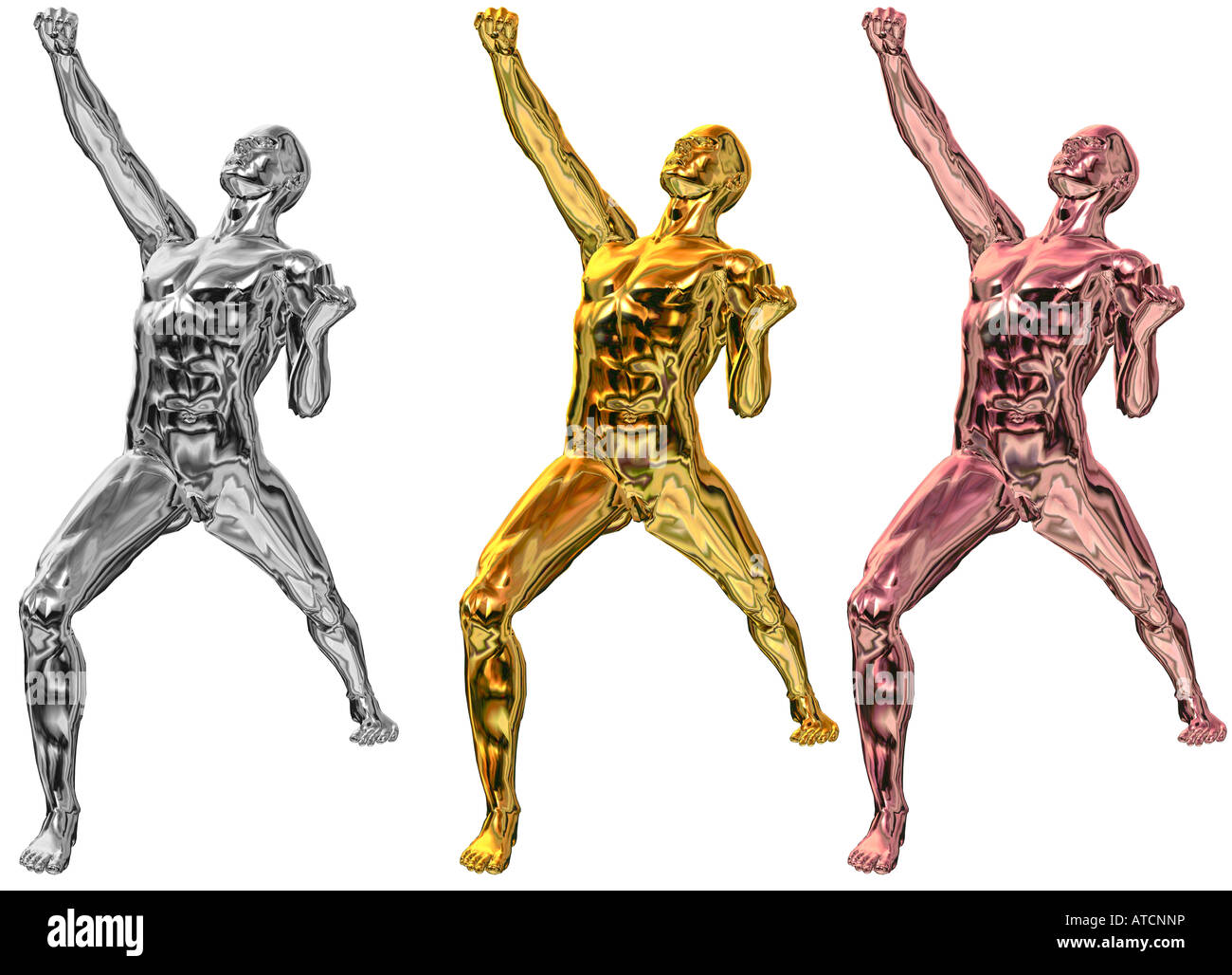 Metallic statue in winning pose ingold,silver and copper Stock Photo ...