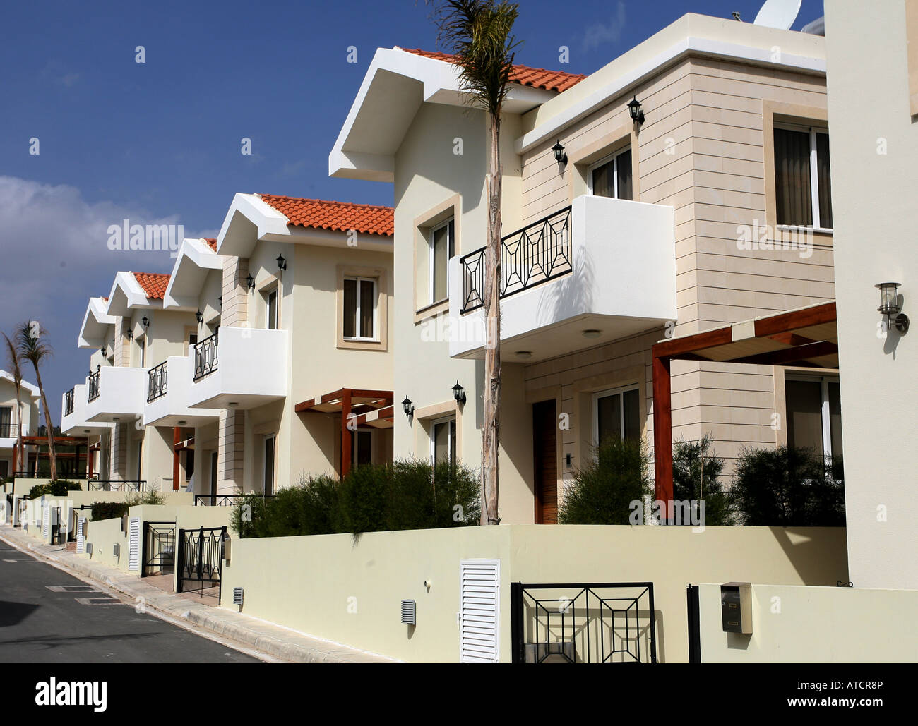 A row of holiday homes and apartments at Pyla near Larnaca Cyprus Stock ...