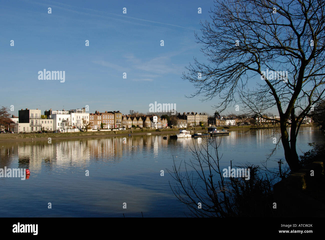View of River Thames and Strand on the Green Chiswick London England ...