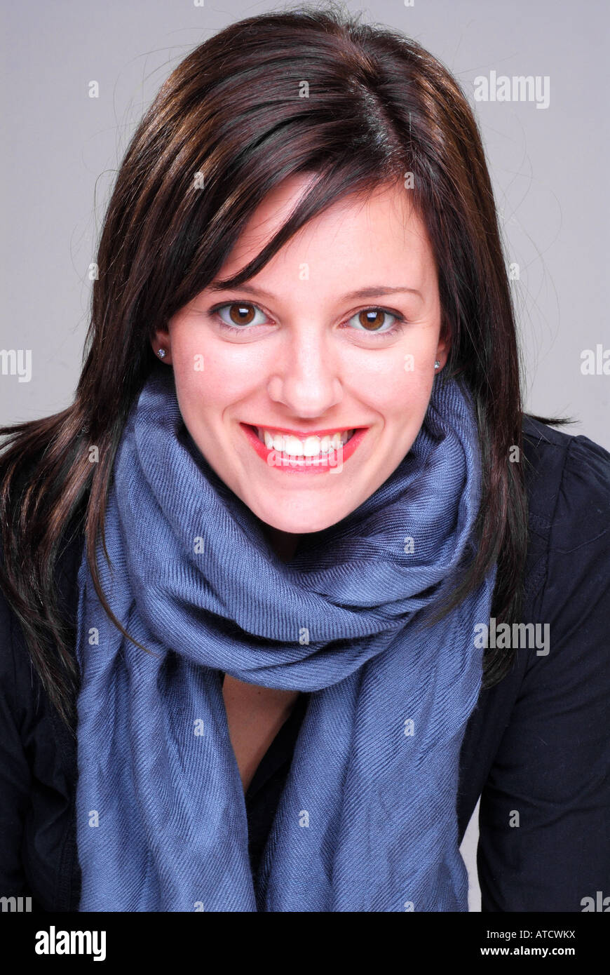 Woman Wearing A Blue Scarf Stock Photo - Alamy