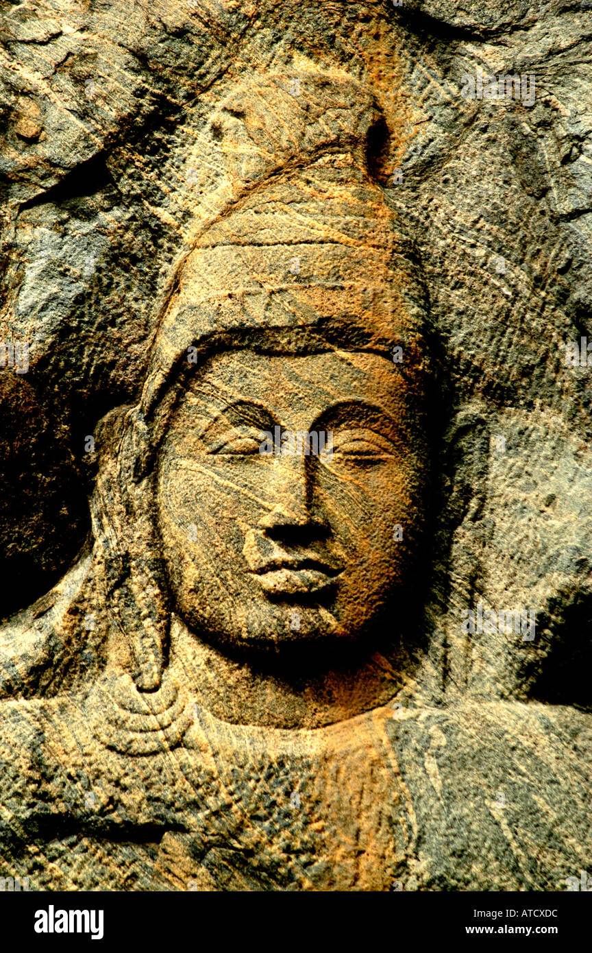 Buduruwagala Rock Sculptures, The seven colossal figure, sculpted in to ...