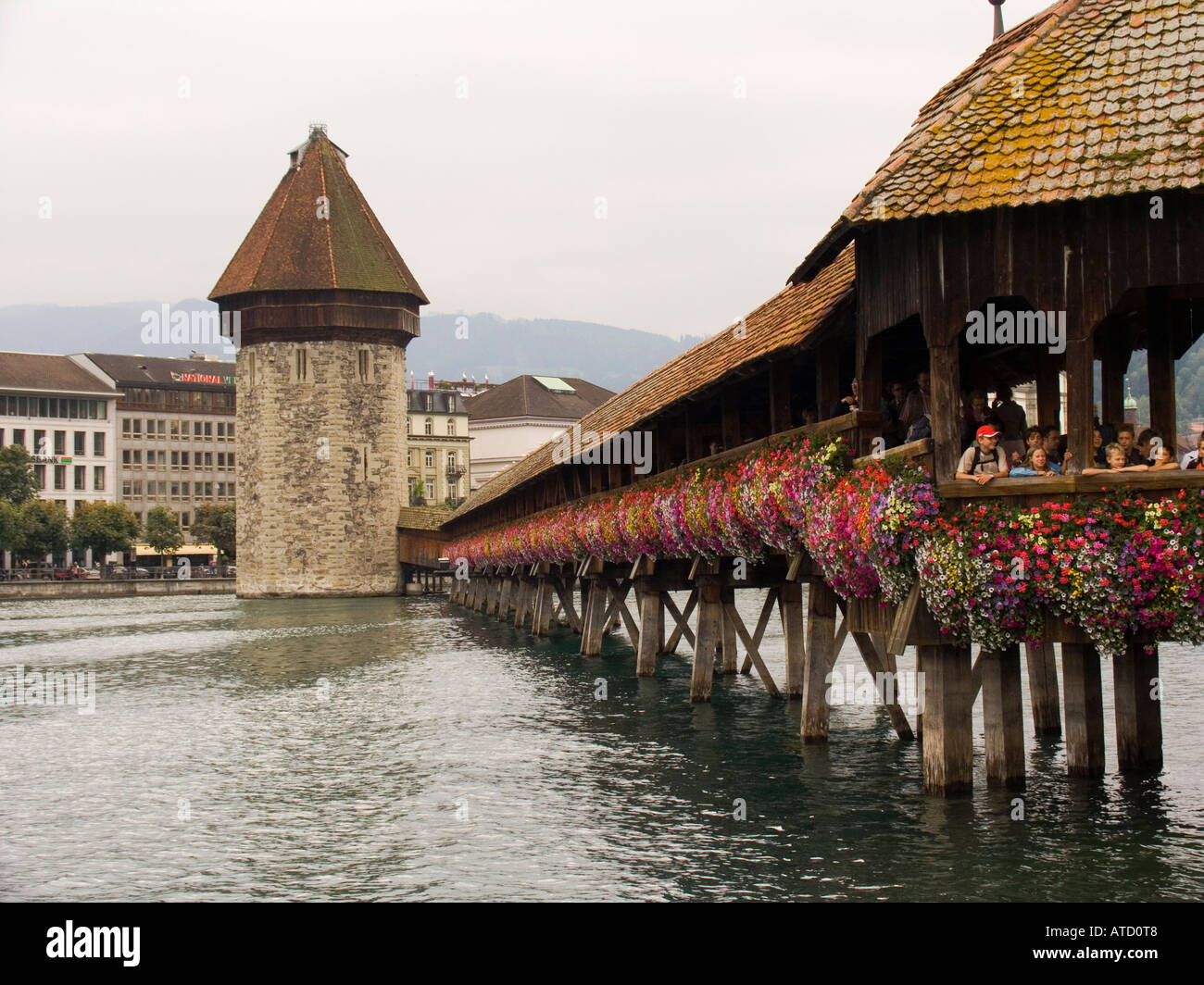 Chapel Bridge and water tower Old Town Reuss River Luzern Switzerland ...