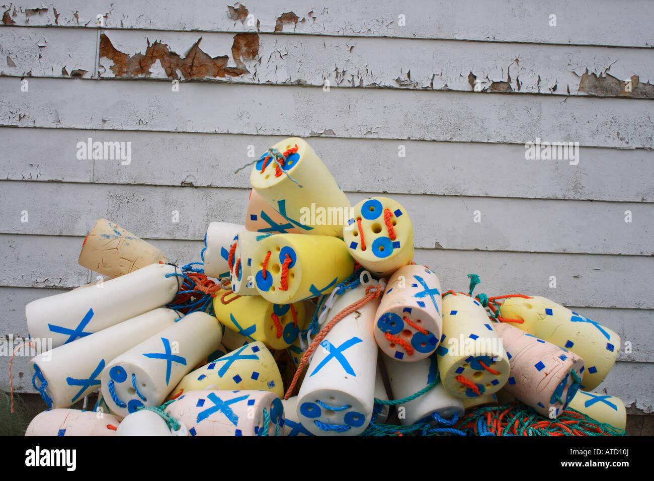 pile of buoys at Jordan Bay, Lighthouse Route, Nova Scotia, Canada ...