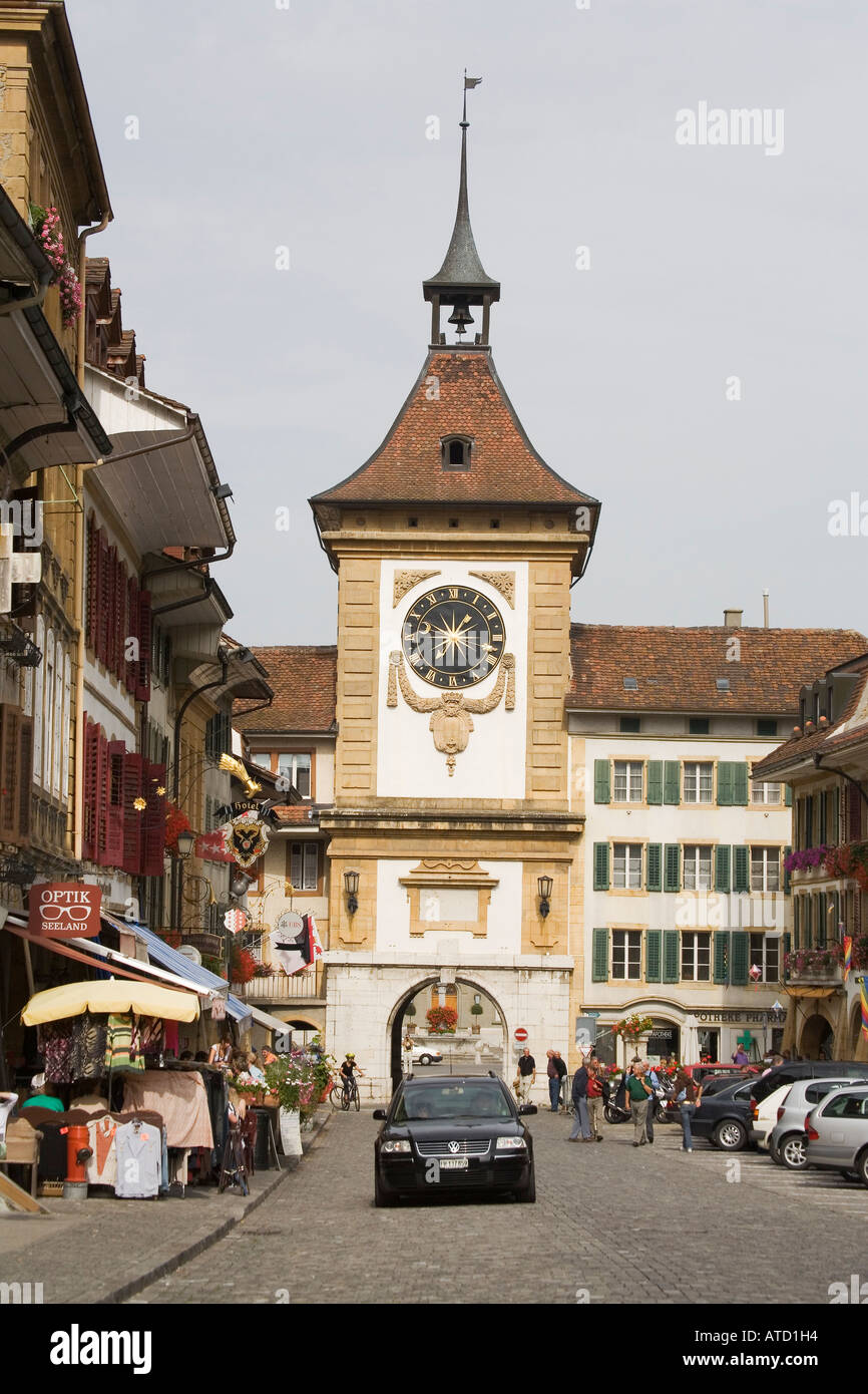 Medieval city gate and clock tower Murten Switzerland Stock Photo - Alamy