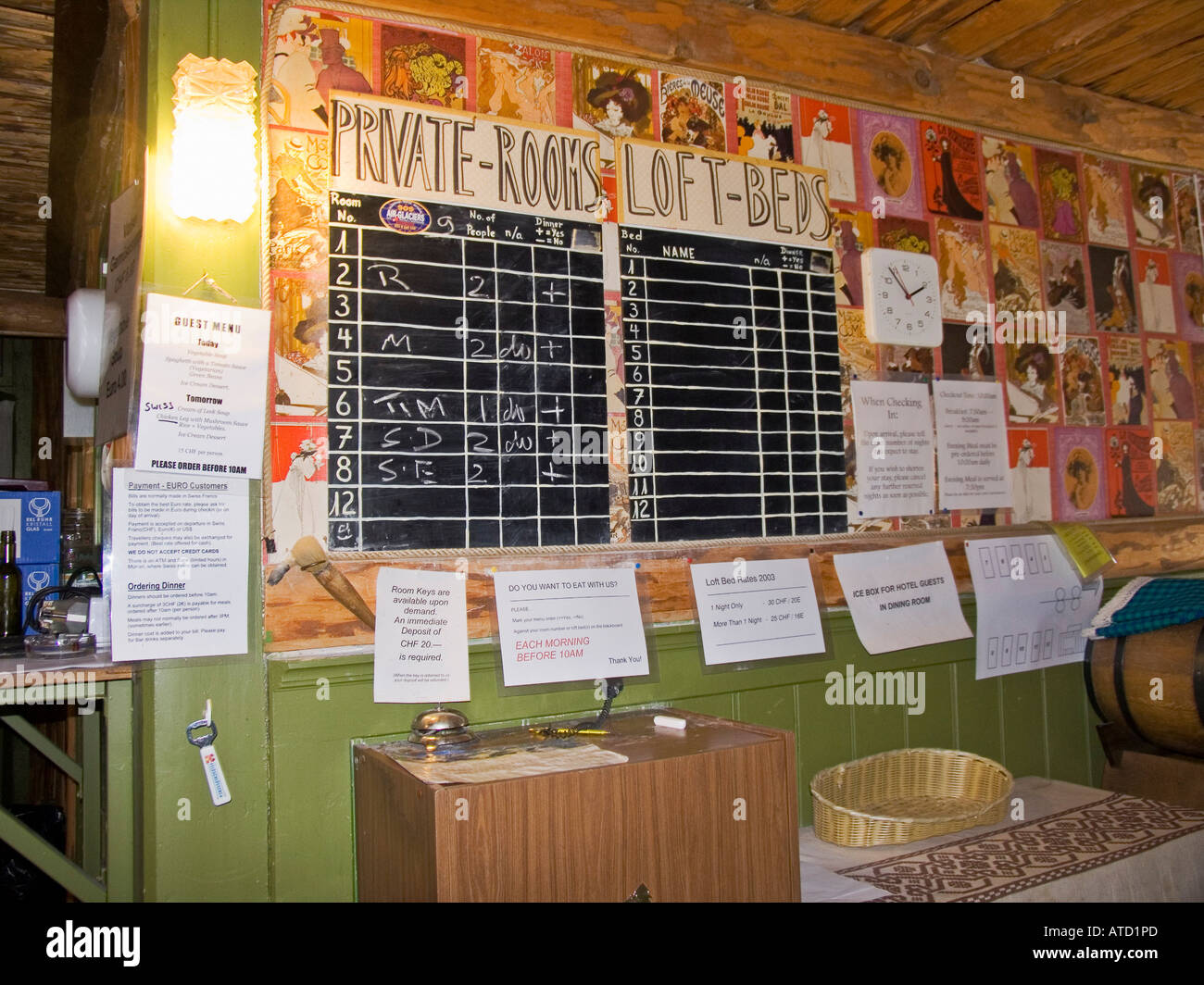 Room assignment reservation board at Hotel Mittaghorn Gimmelwald ...