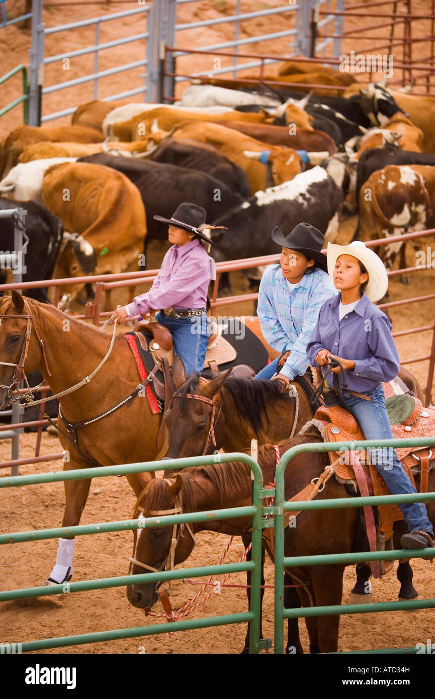 young riders wait to compete in the Pole Bending event All Indian Rodeo ...
