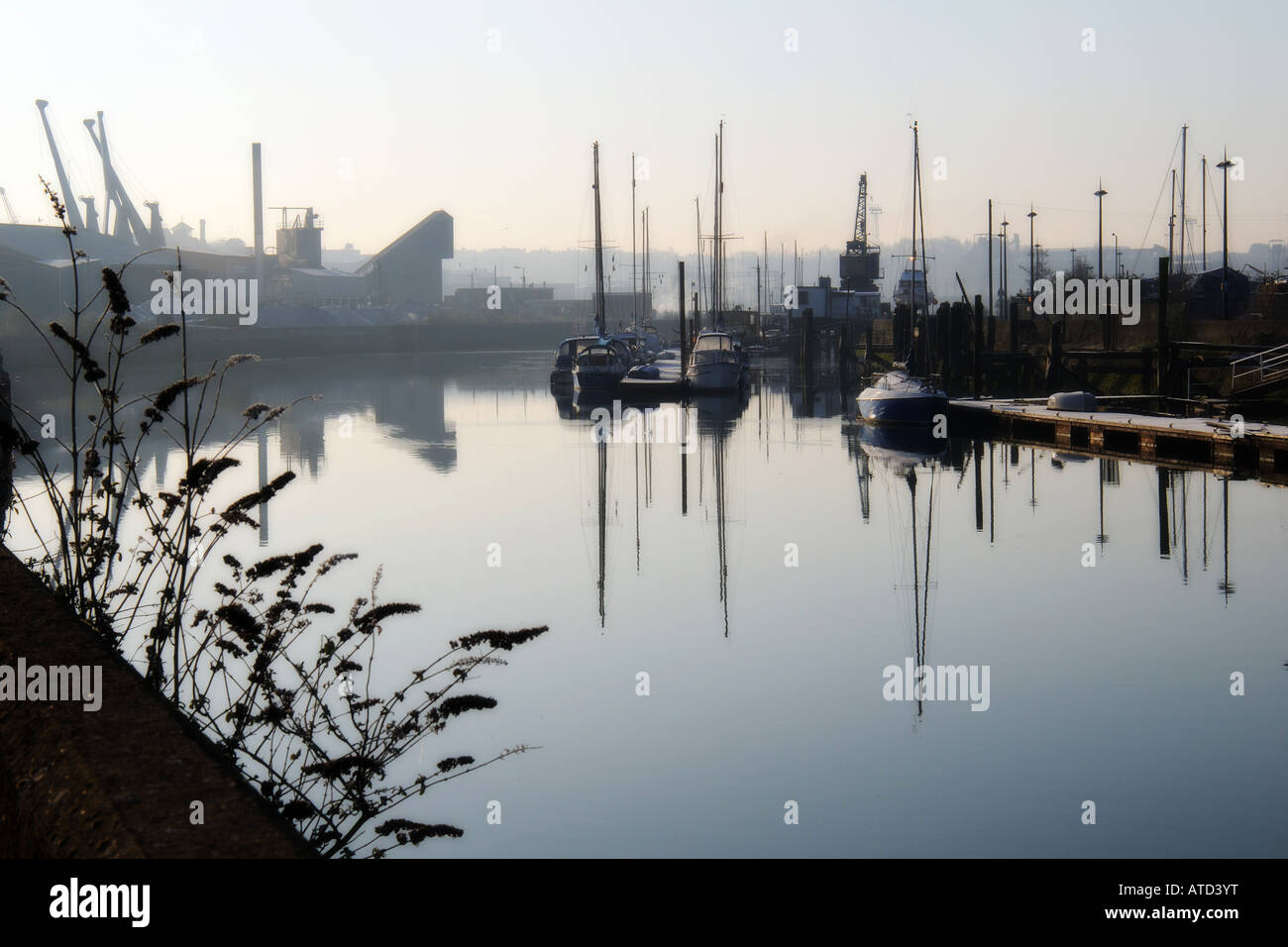 Winter morning at the Wet Dock and Neptune Quay on the River Orwell ...