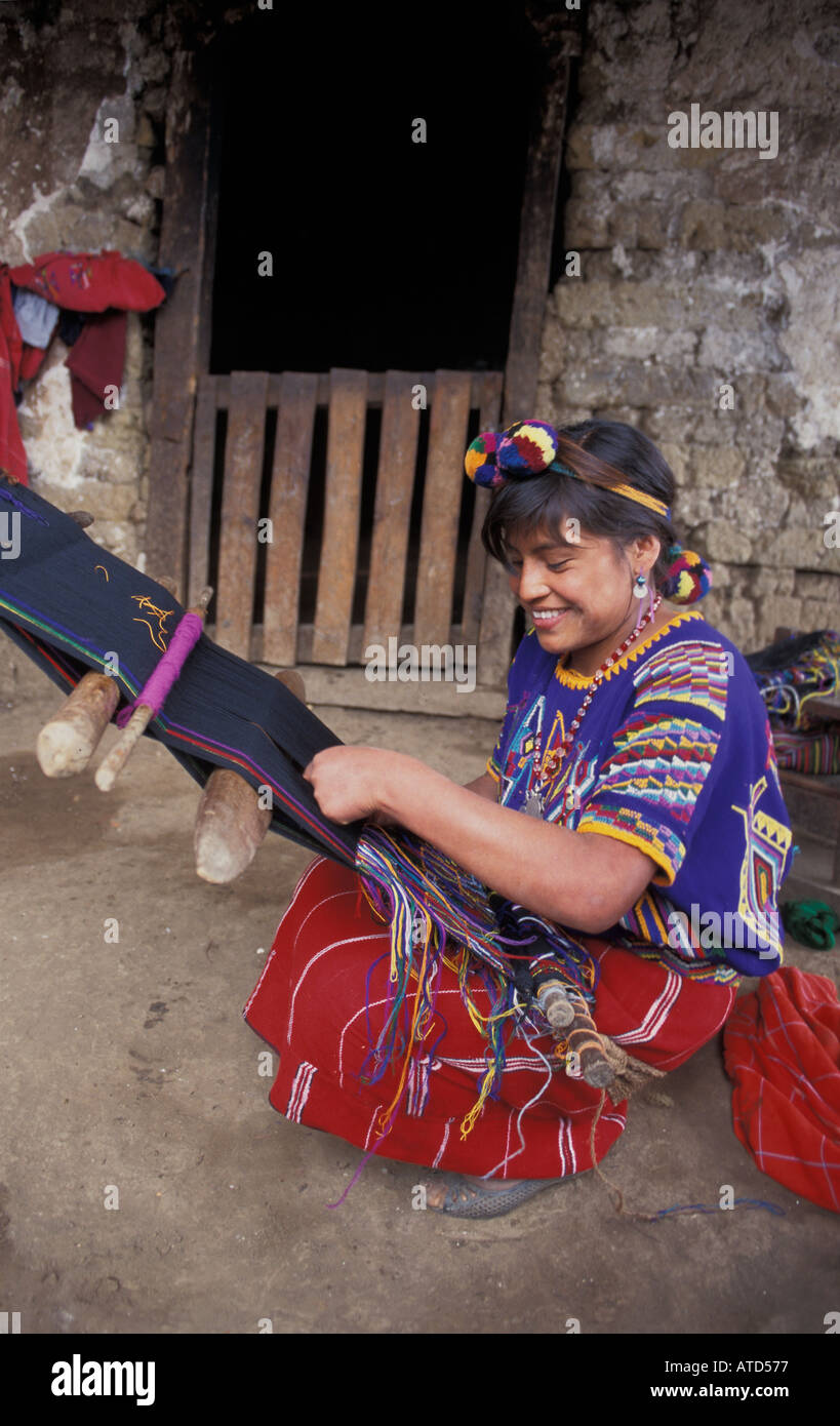 A Ixil Maya women weaving at her hipstrap loom Chajul Ixil triangle El ...