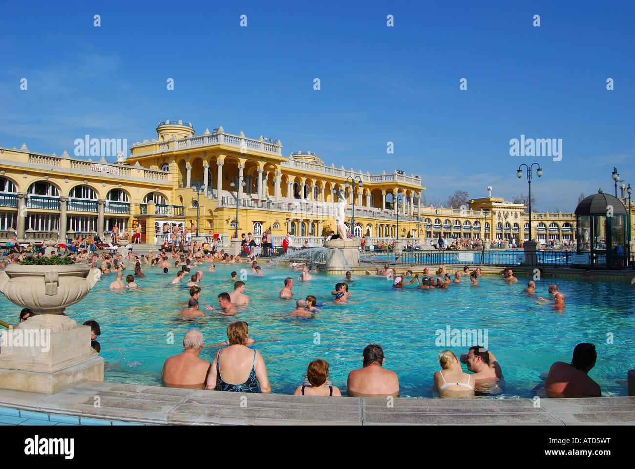 Outdoor thermal pools, Szechenyi Baths, Varosliget, Pest, Budapest ...