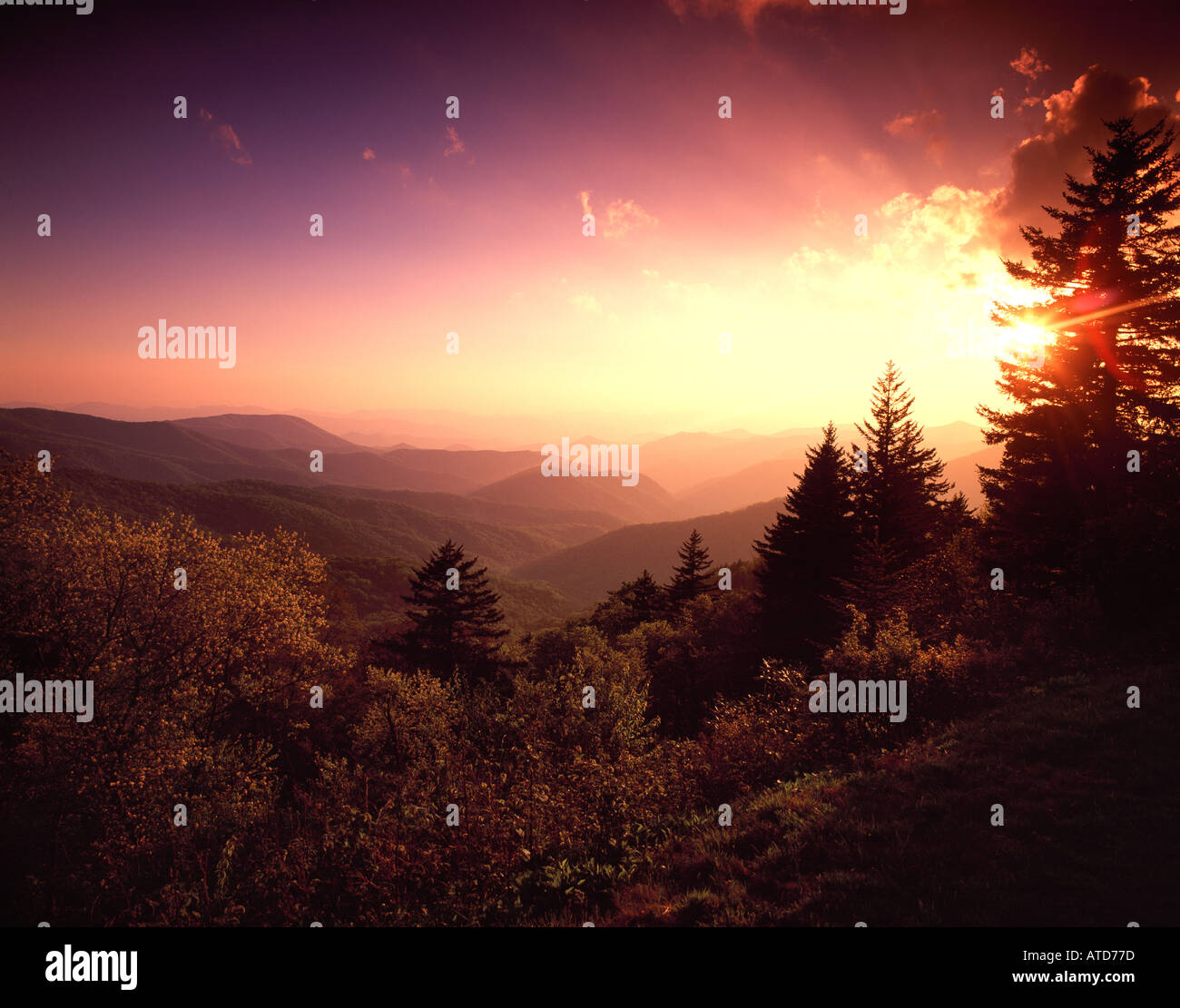 Sunset From Blue Ridge Parkway North Carolina Stock Photo - Alamy