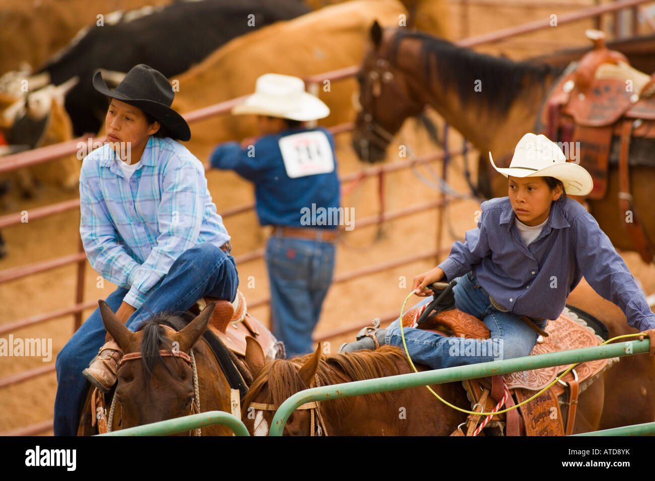young riders wait to compete Pole Bending event All Indian Rodeo Gallup ...