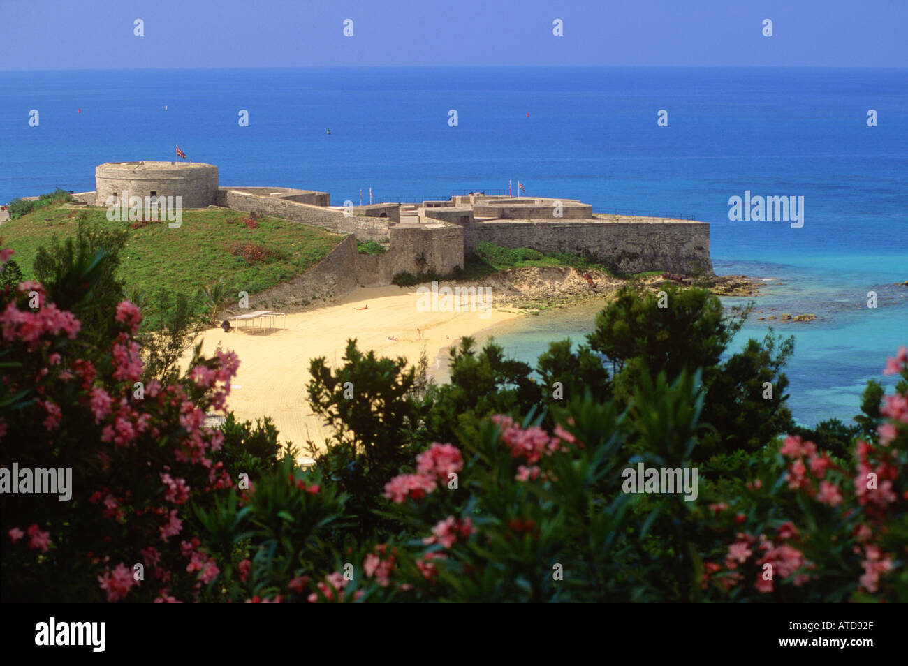 Overhead view of St George's Golf Course, Fort St. Catherine and beach ...