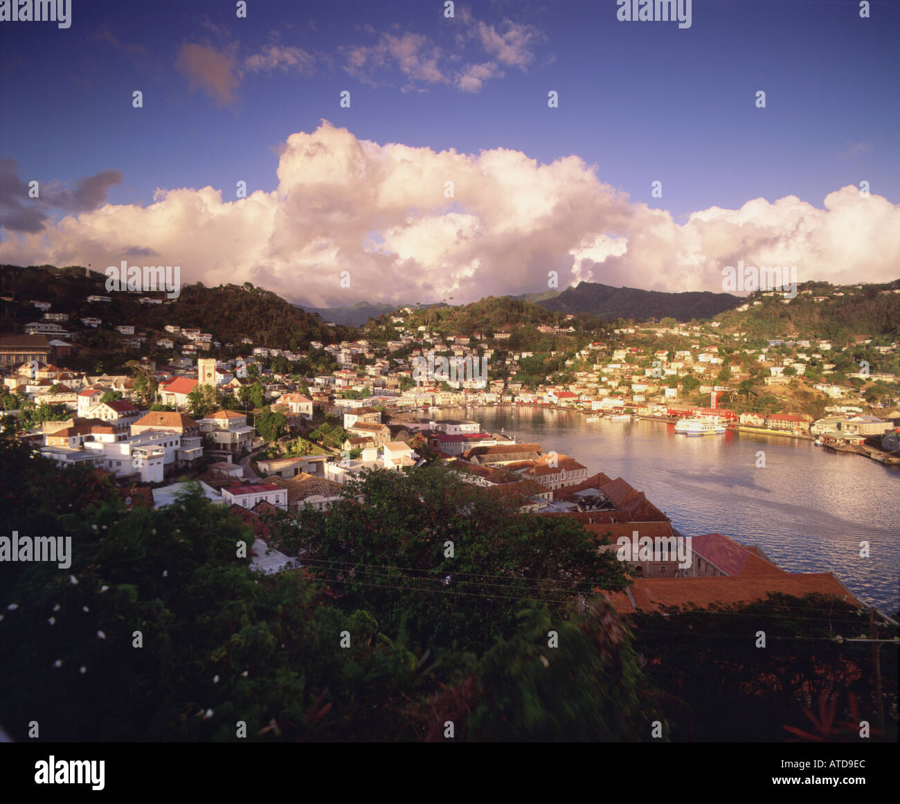 Aerial view of the harbor city of St Georges on the Caribbean island of ...