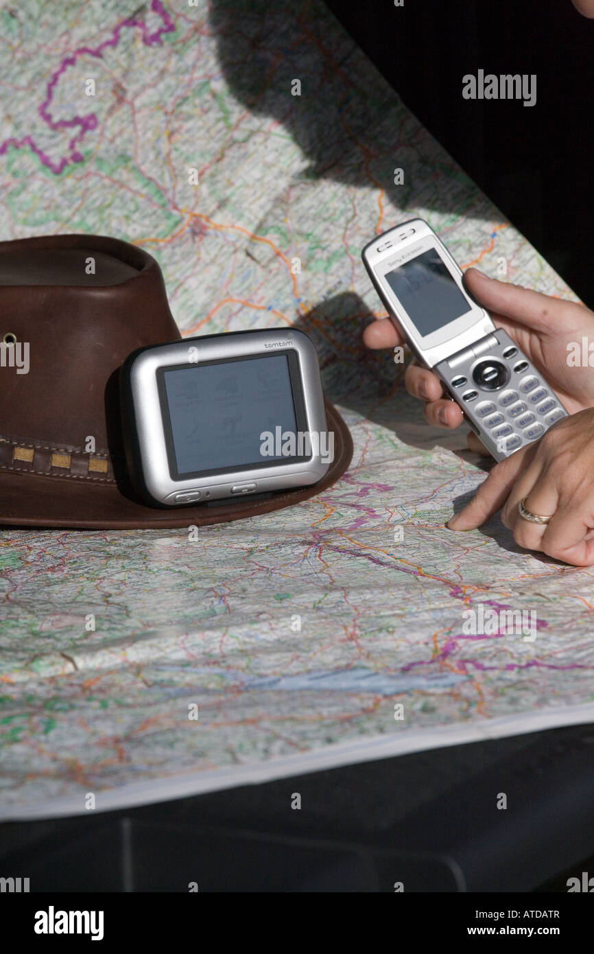 Navigation with map and navigation equipment Stock Photo - Alamy