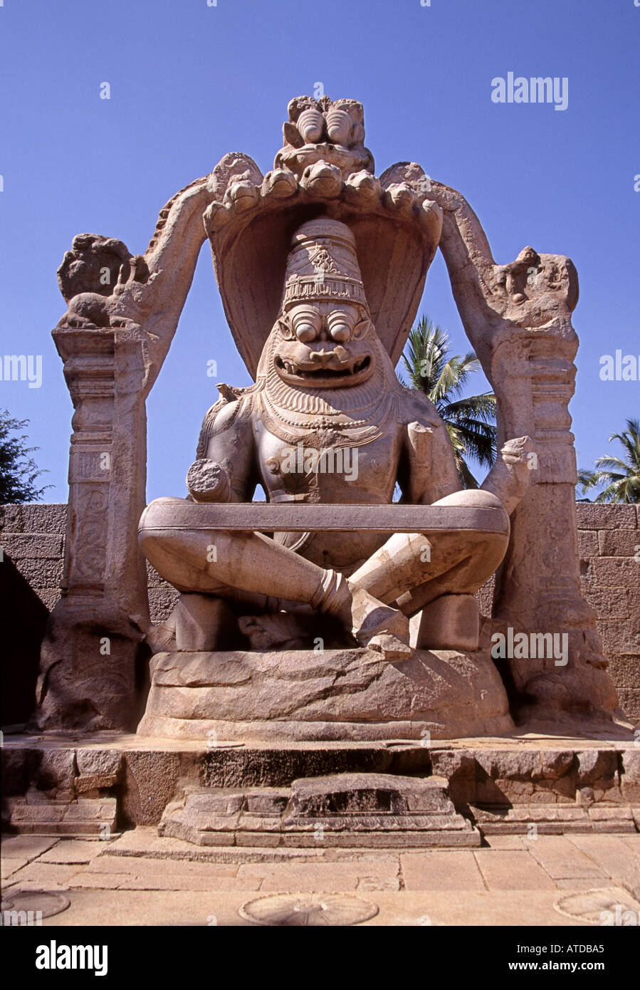 The hindu god Ugra Narasimha a form of Vishnu at Hampi Karnataka South ...