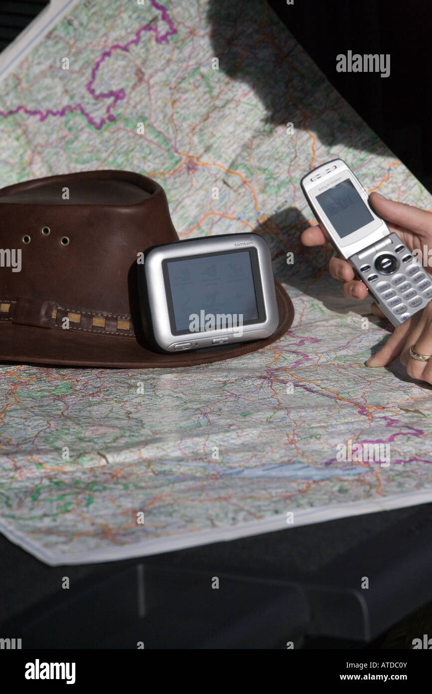 Navigation with map and navigation equipment Stock Photo - Alamy
