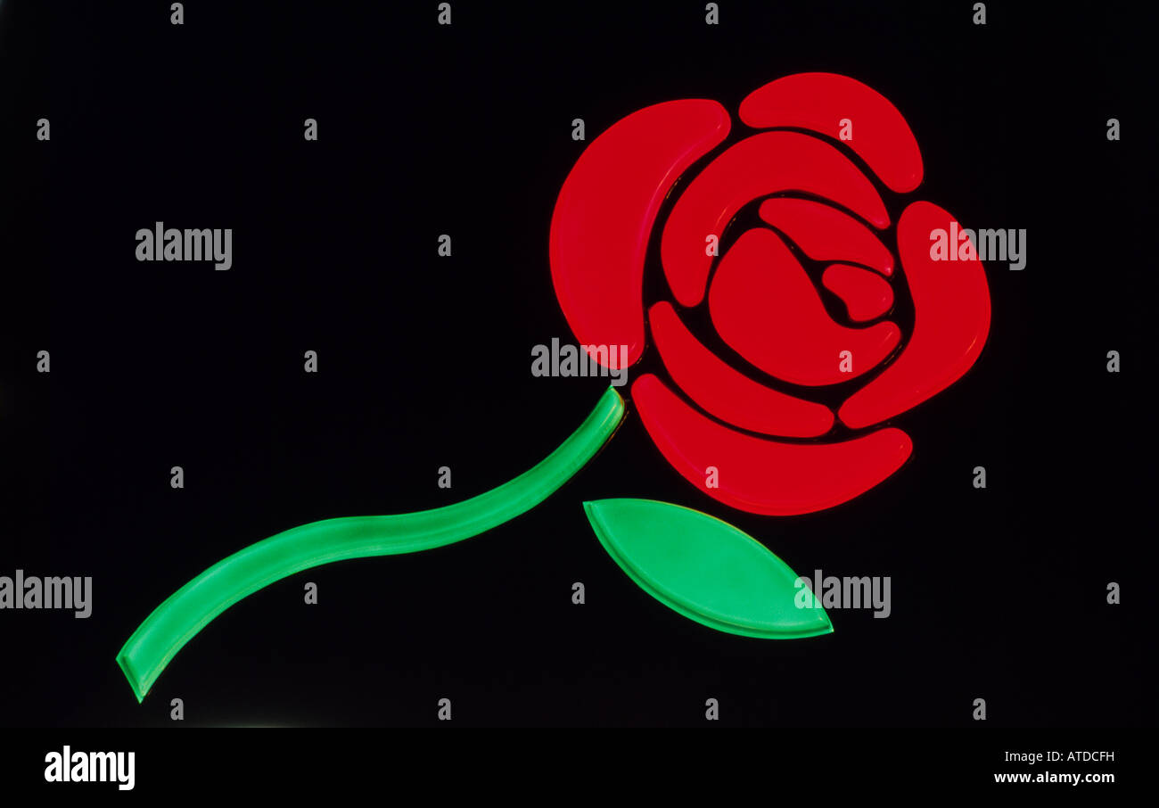 Detail of lighted sign of Roses Restaurant and Bakery in Portland ...