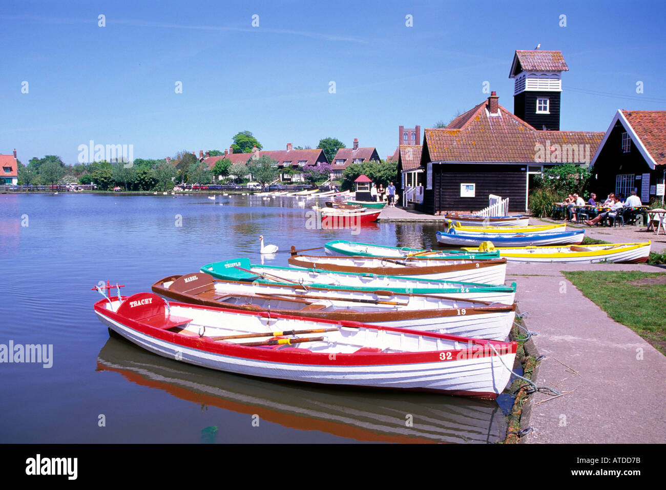 Rowing boats on the meare boating lake at thorpeness hi-res stock ...