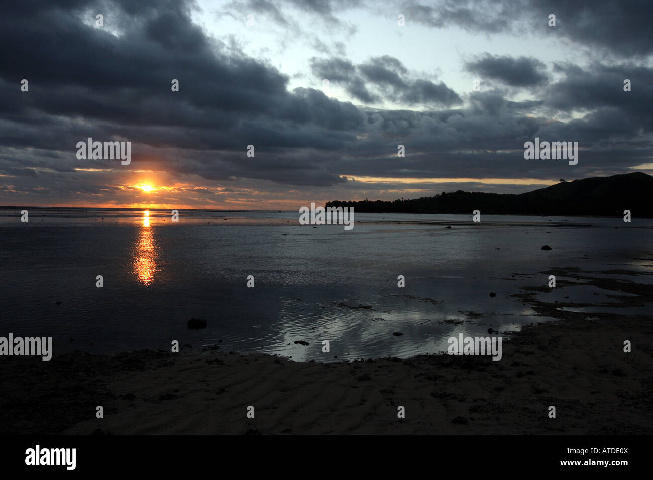 SUNSET ACROSS LAGOON FIJI ISLAND RESORT HORIZONTAL BDB11419 Stock Photo ...