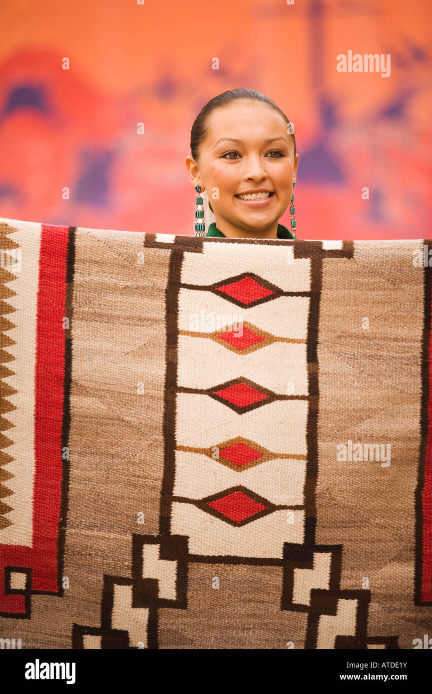 Navajo Indian woman displays a Navajo rug Gallup Inter Tribal Indian ...