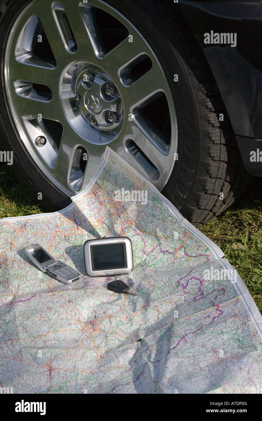 Navigation with map and navigation equipment Stock Photo - Alamy