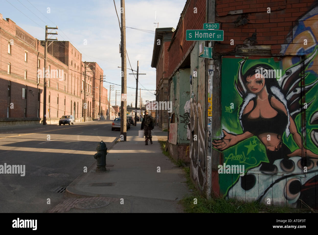 Graffiti and a trainrider in the Georgetown neighborhood of Seattle ...