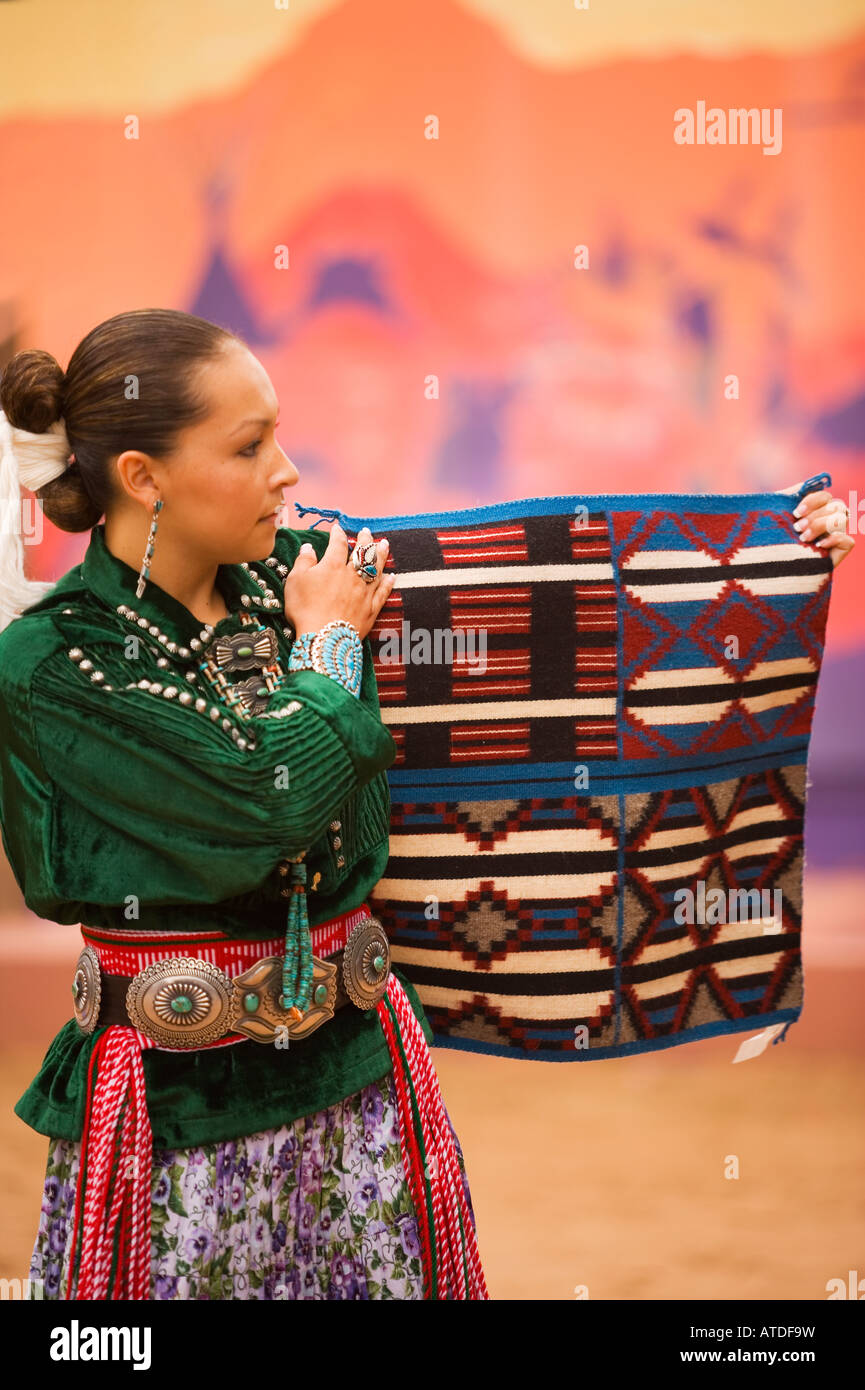 Navajo Indian woman displays a Navajo rug Gallup Inter Tribal Indian ...