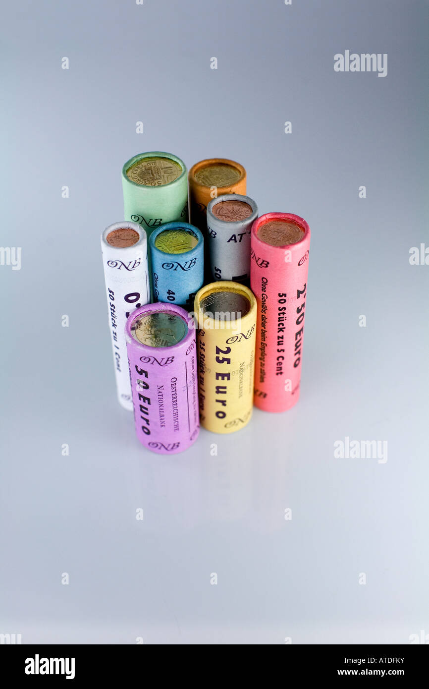 Euro coins rolled and sorted Stock Photo - Alamy