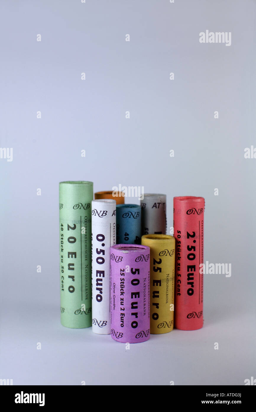 Euro coins rolled and sorted Stock Photo - Alamy