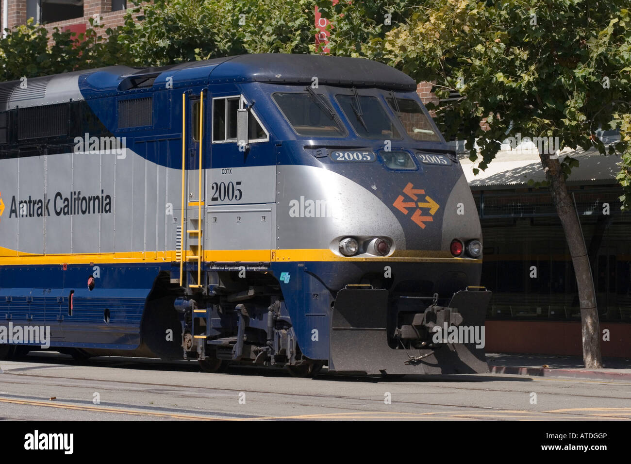 Caltrans locomotive passing through Jack London Square in Oakland ...