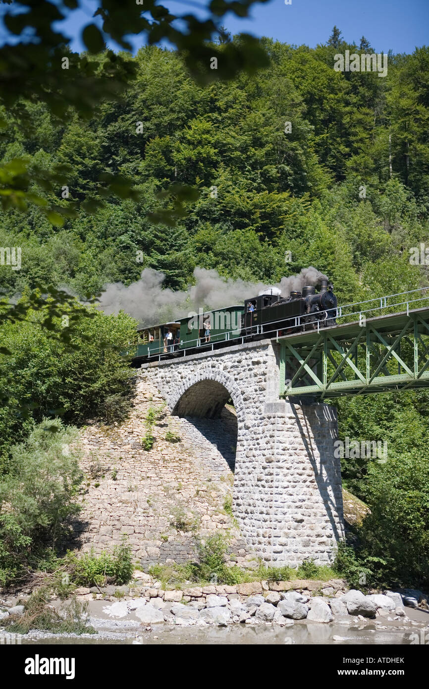 Railway bridge with steam engine and trailer Stock Photo - Alamy