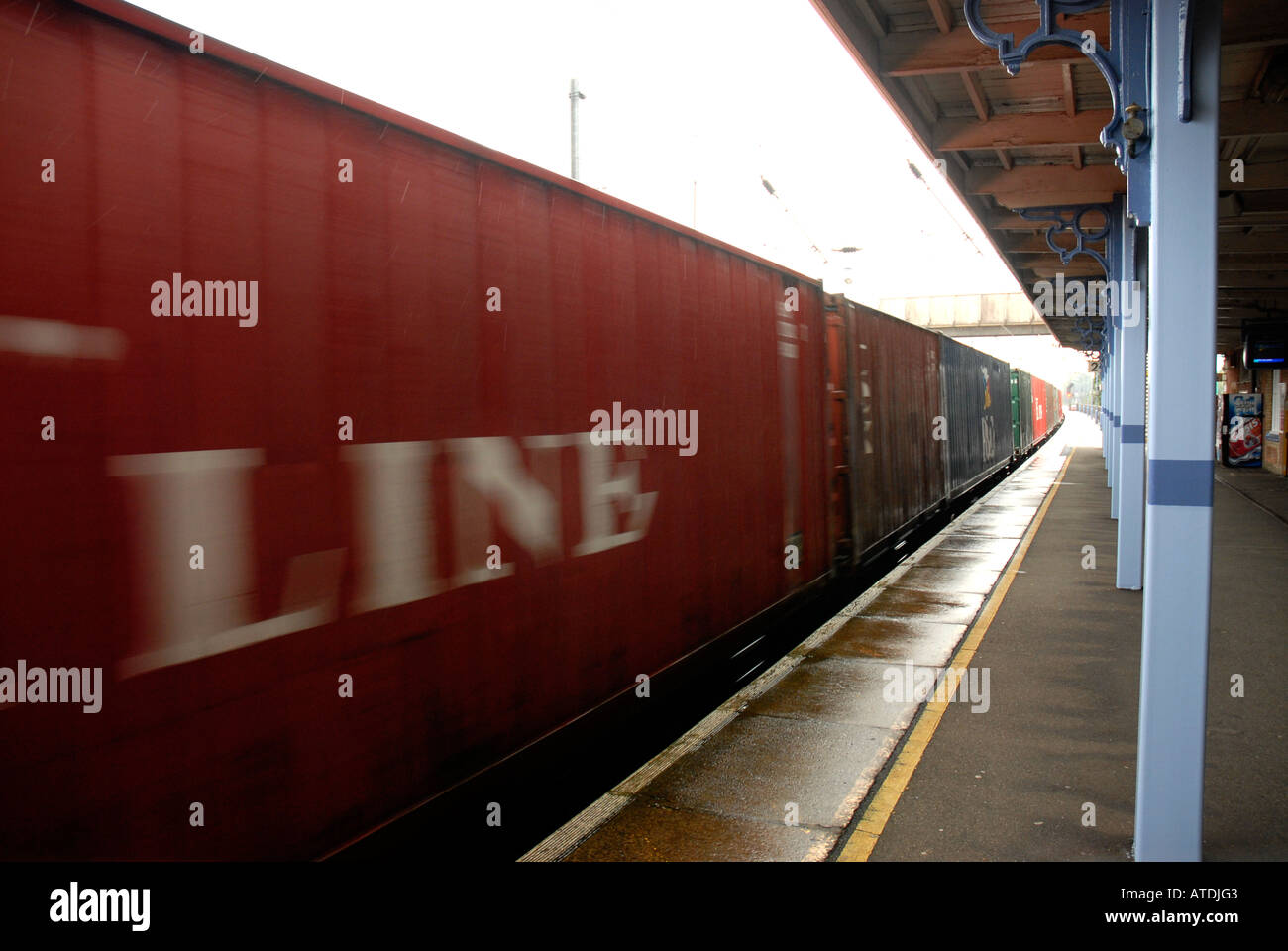 Metronet goods freight train passing through the station at Stowmarket ...
