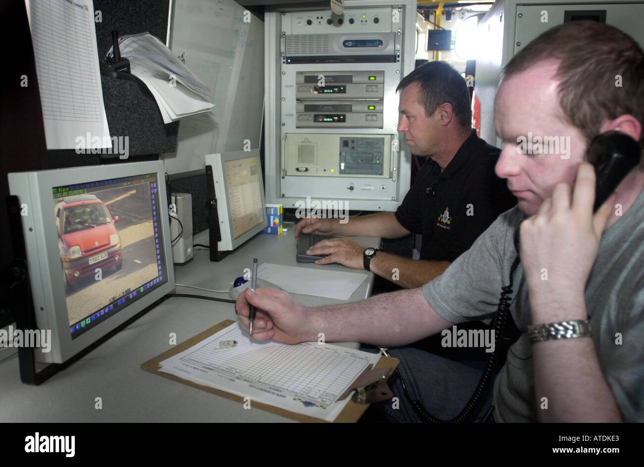 Officers at work inside an ANPR Automatic number plate recognition ...