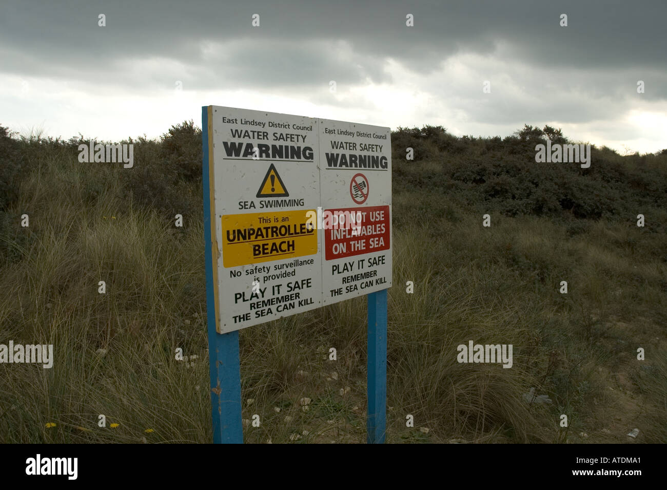 Beach warning signpost at Mablethorpe Lincolnshire England UK Stock ...